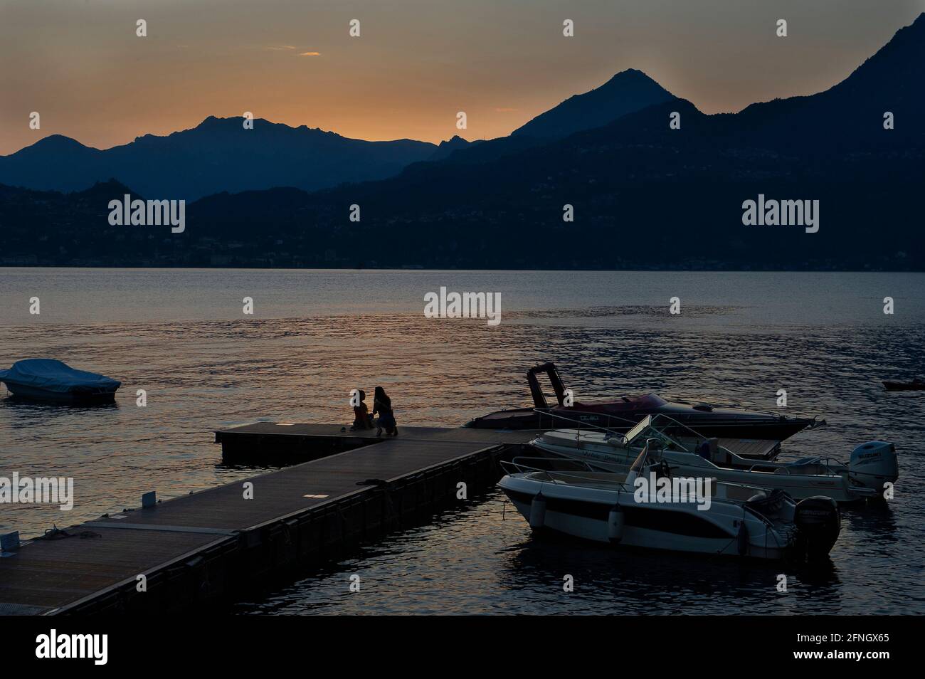 Europe, Italy, Lombardy, Lago Lario, Lake Como, Varenna, ferry boat for ...