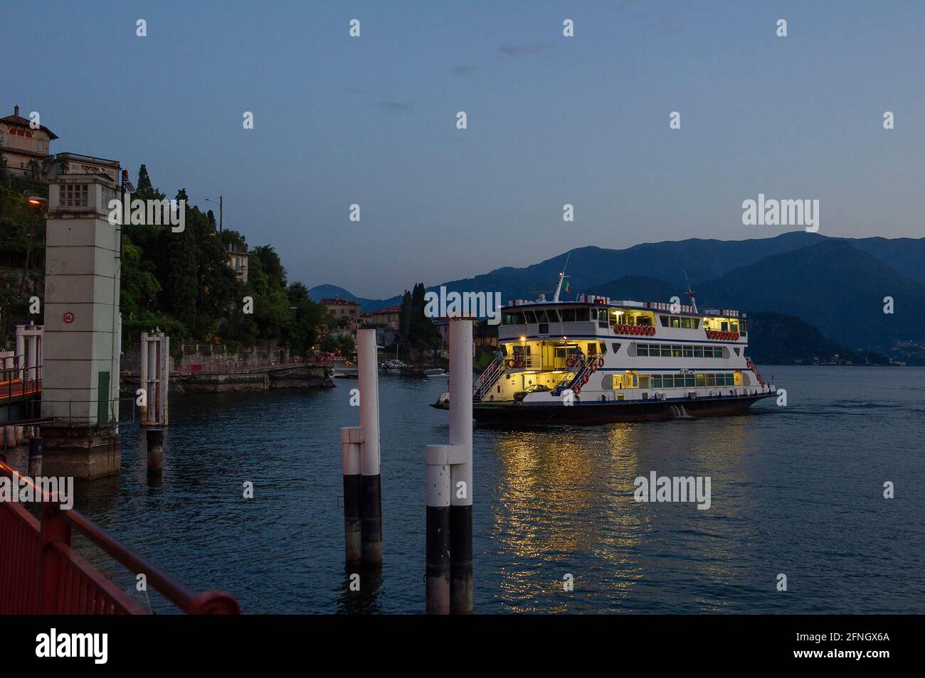Europe, Italy, Lombardy, Lago Lario, Lake Como, Varenna, ferry boat for ...
