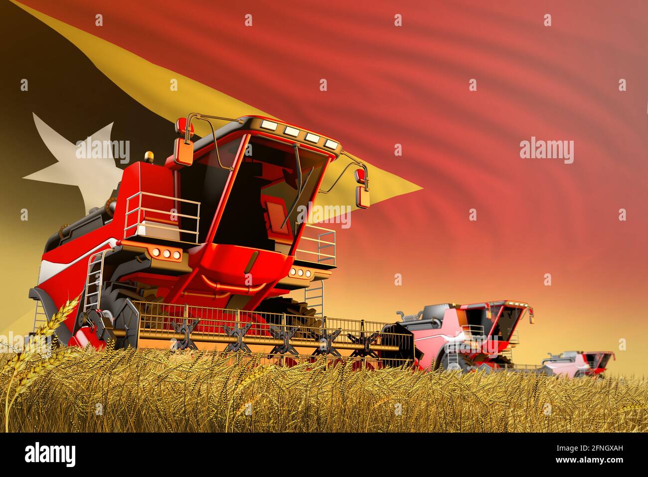 agricultural combine harvester working on farm field with Timor-Leste ...