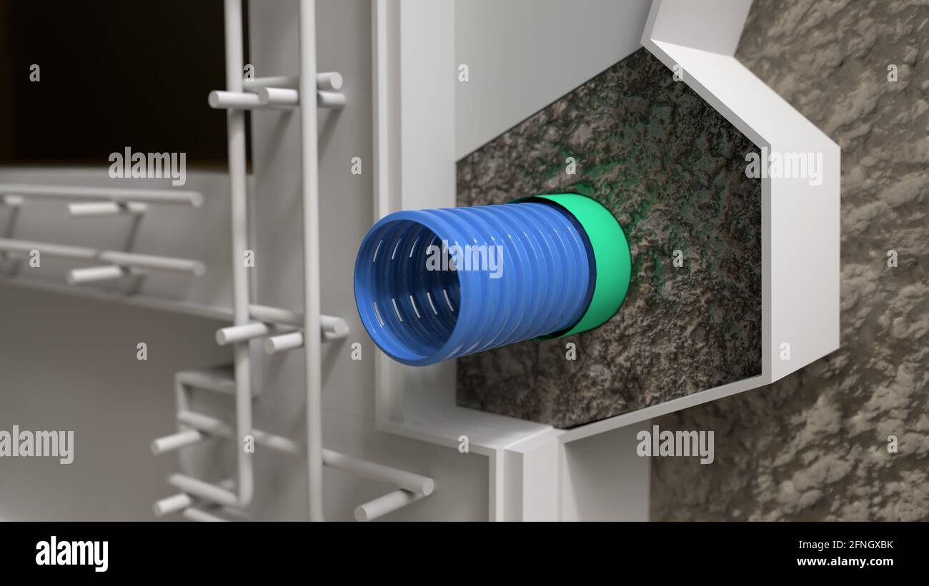 home basement drainage system - digital industrial 3D illustration ...