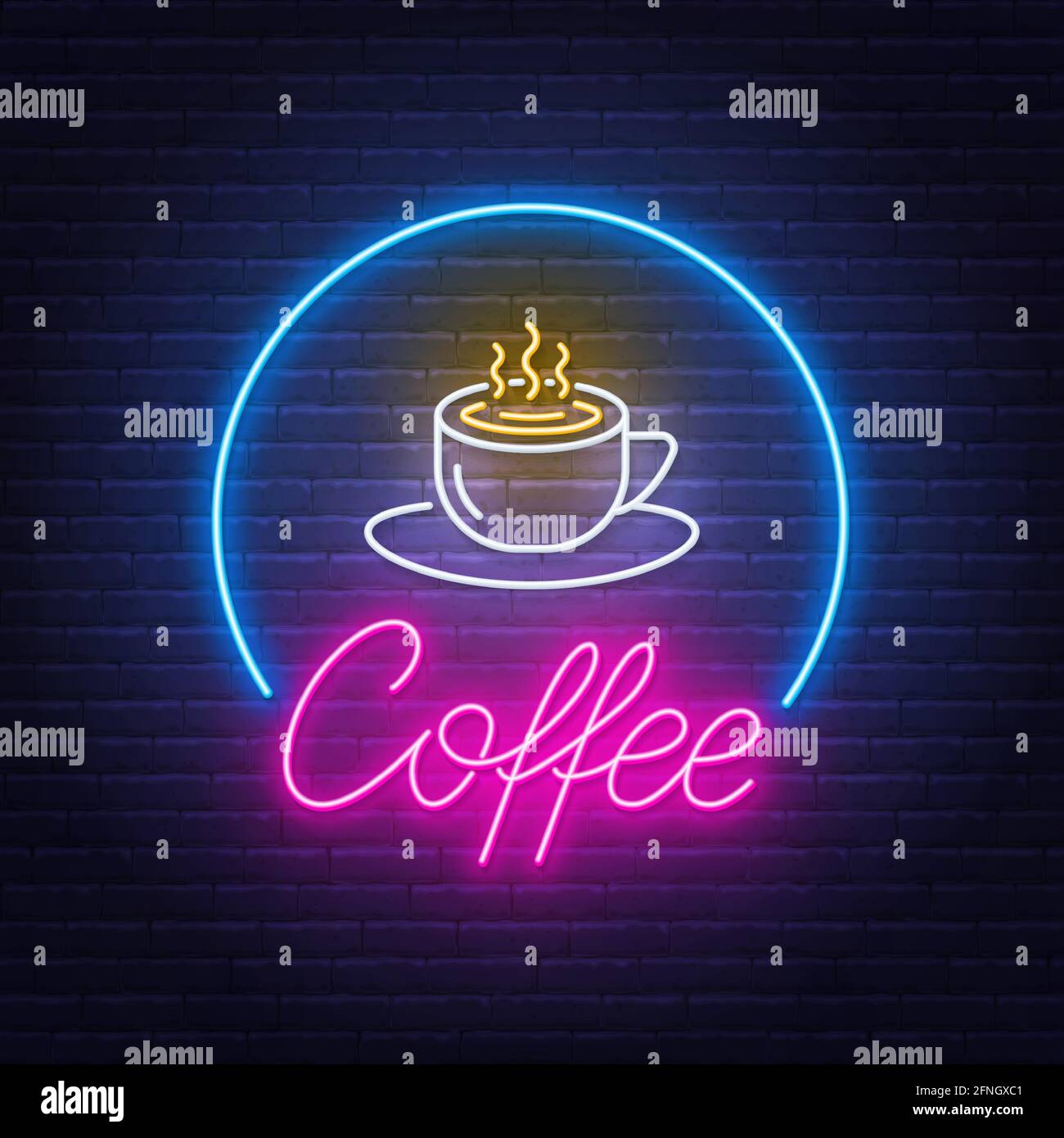 Coffee neon sign on brick wall background Stock Vector Image & Art - Alamy