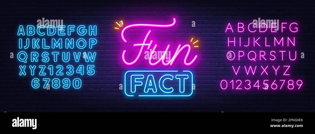 Fun Fact neon sign on brick wall background. Neon pink and blue ...