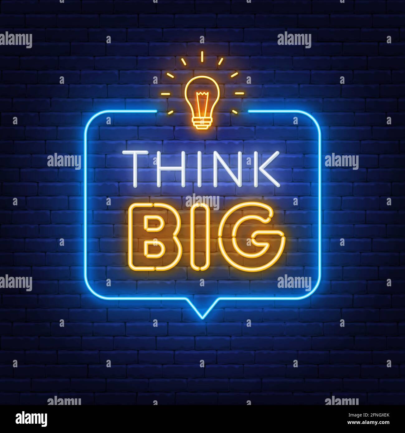 Think Big neon sign in the speech bubble on brick wall background Stock ...