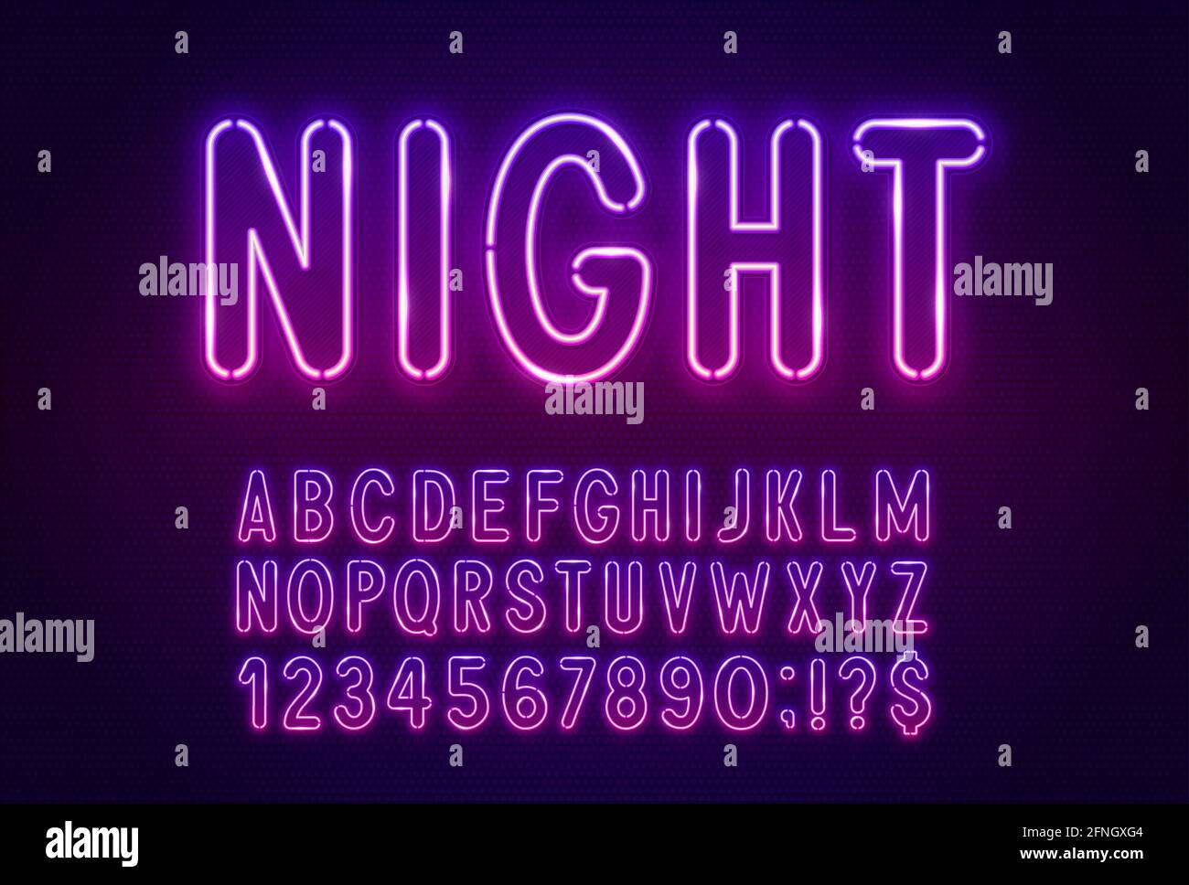 Gradient pink purple neon light font on a dark background. Glowing ...