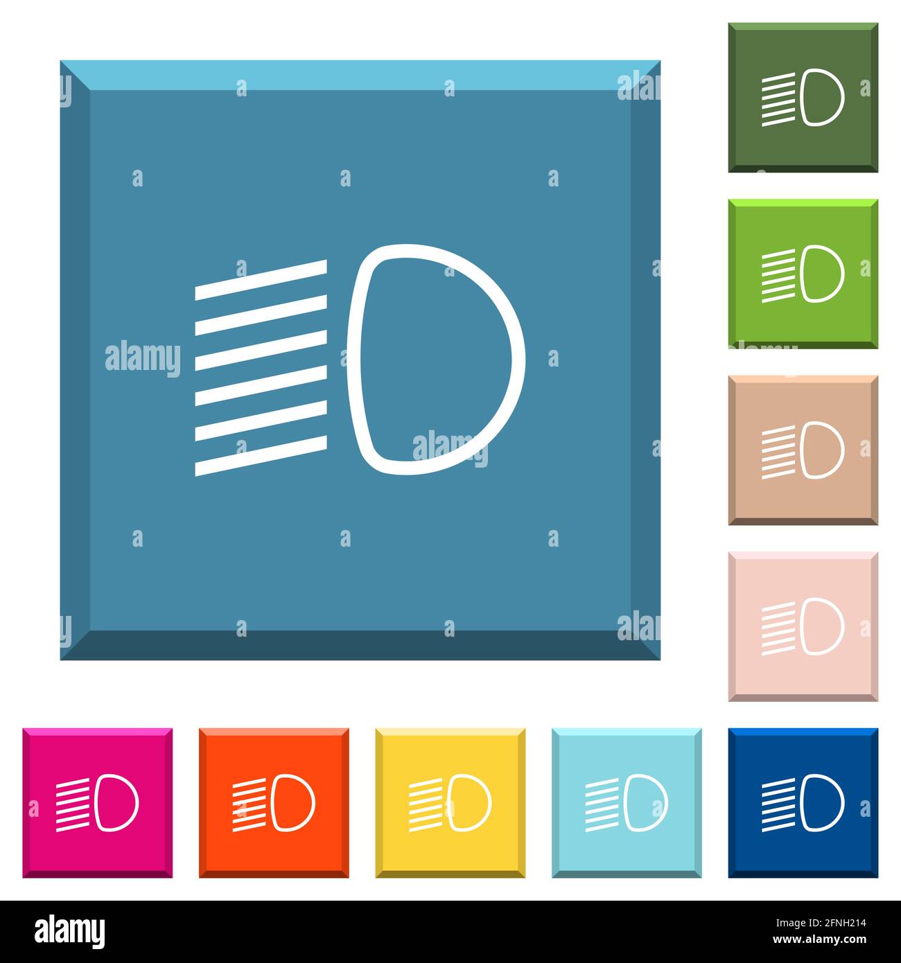 Dipped beam lights white icons on edged square buttons in various ...