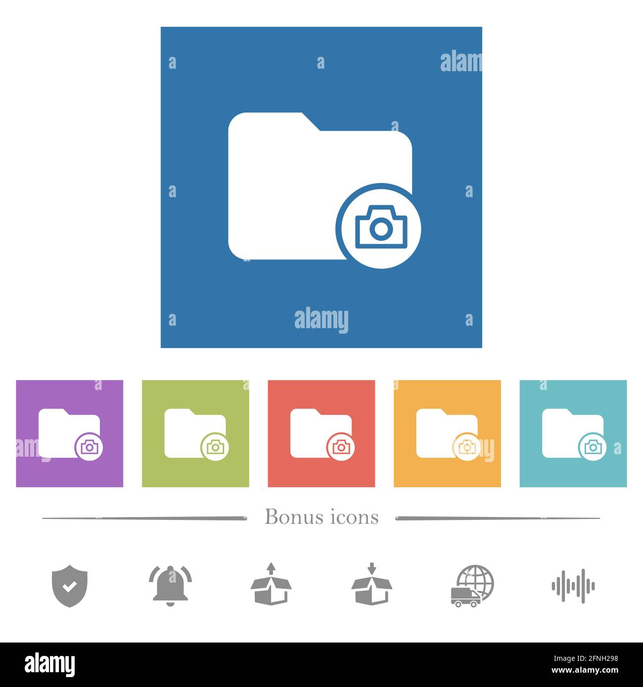 Directory snapshot flat white icons in square backgrounds. 6 bonus ...