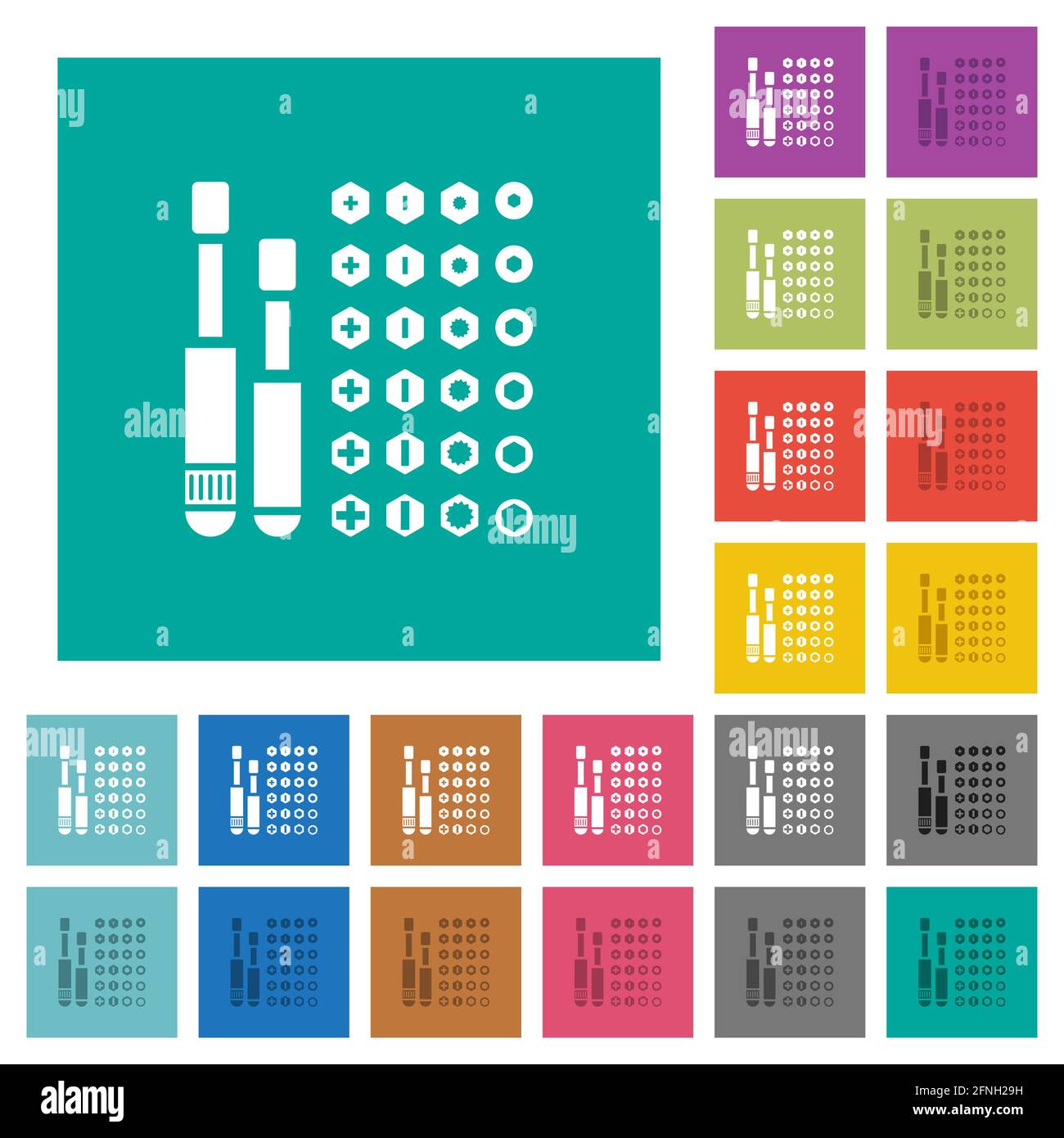 Set of screwdriver bits multi colored flat icons on plain square ...