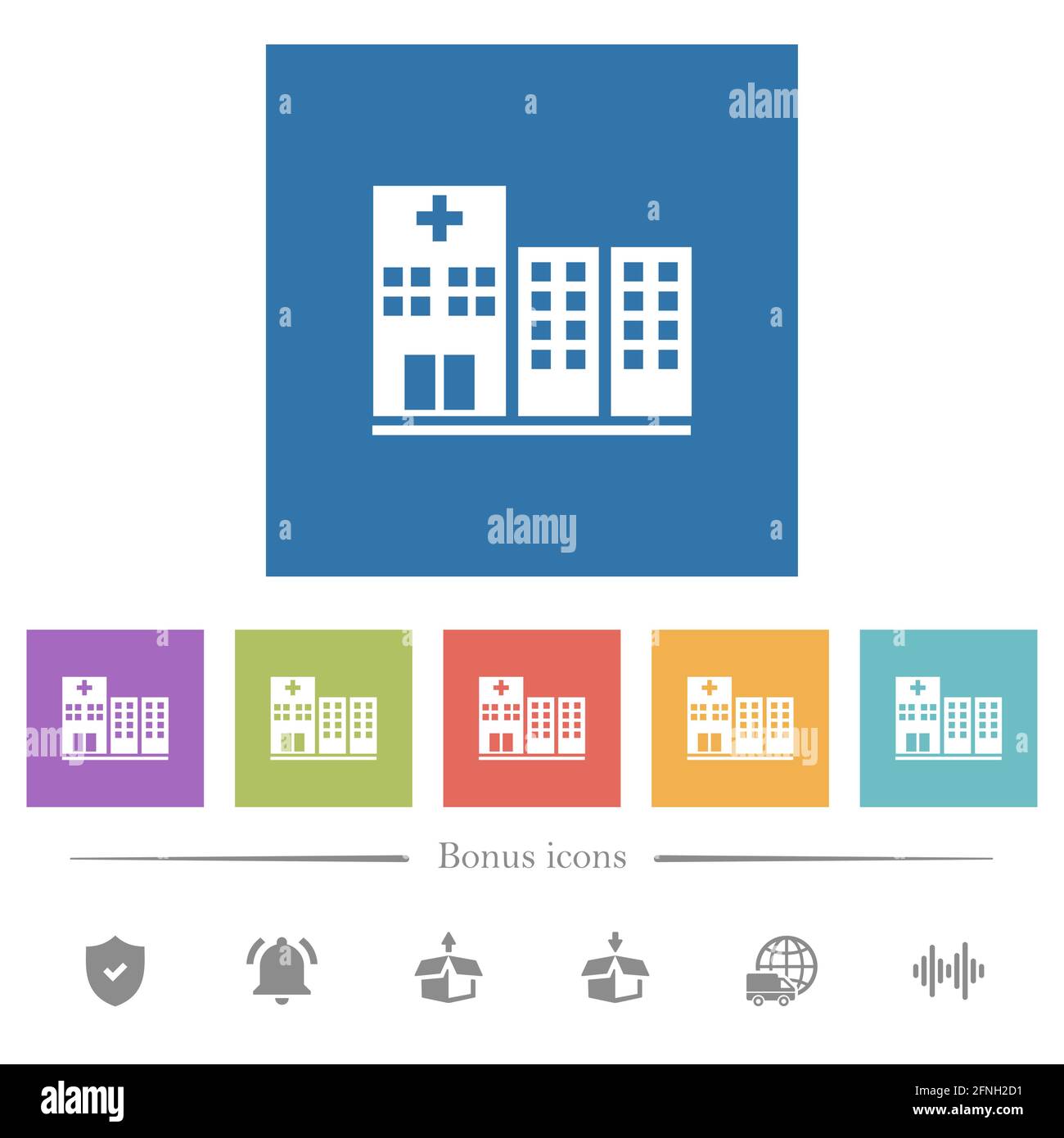 Hospital flat white icons in square backgrounds. 6 bonus icons included ...