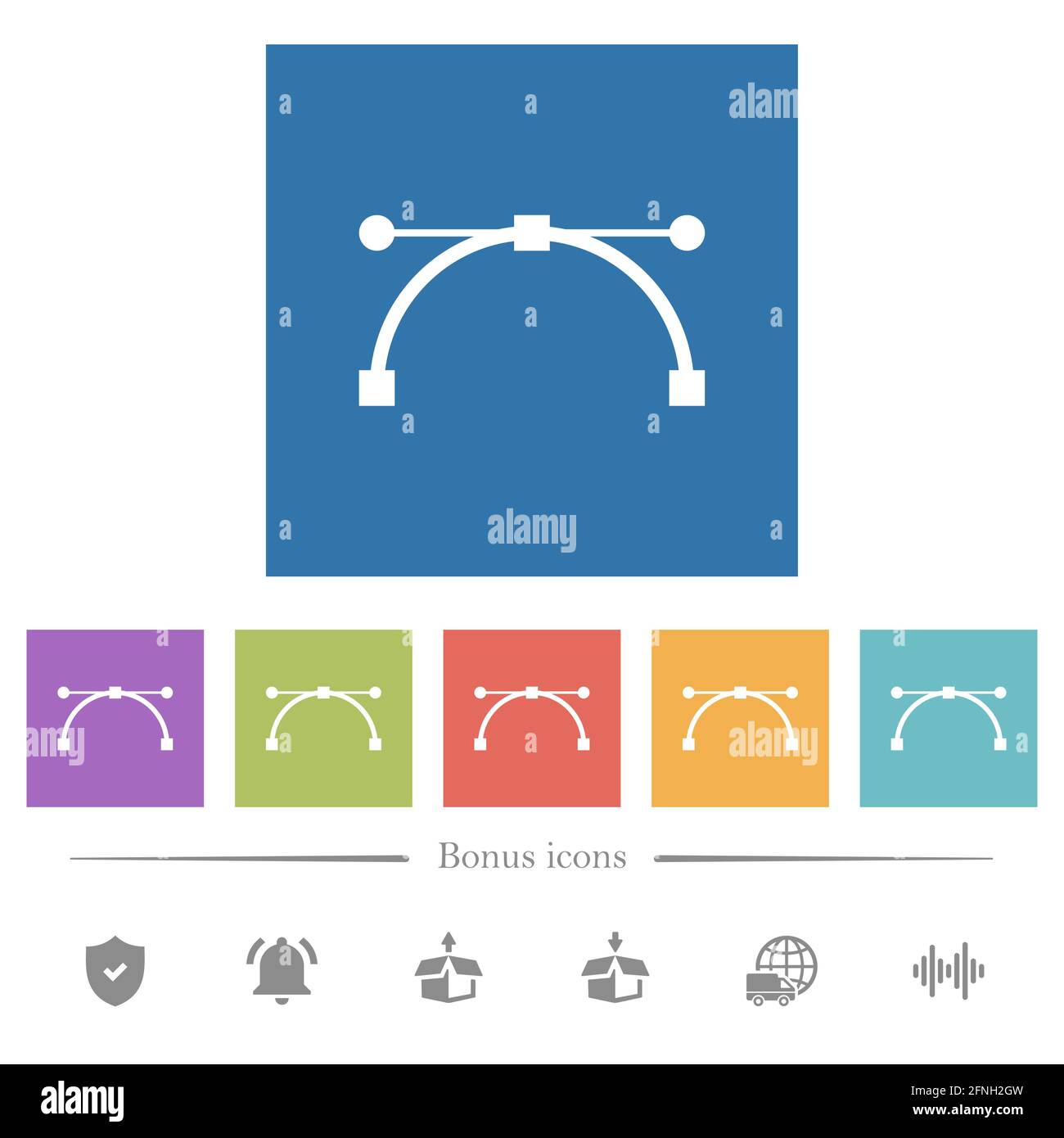 Vector curve and edit points flat white icons in square backgrounds. 6 ...