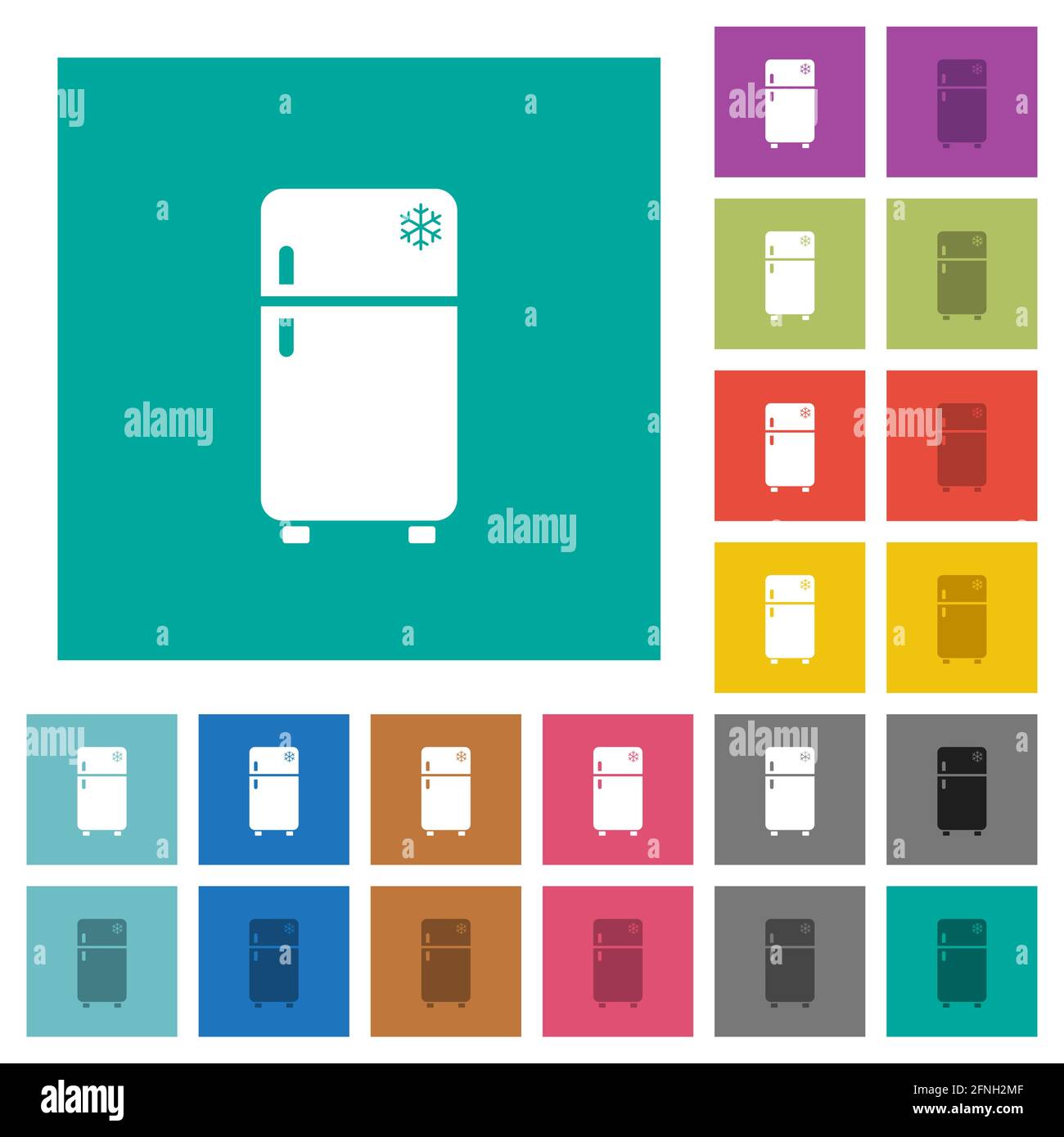 Refrigerator with freezer multi colored flat icons on plain square ...