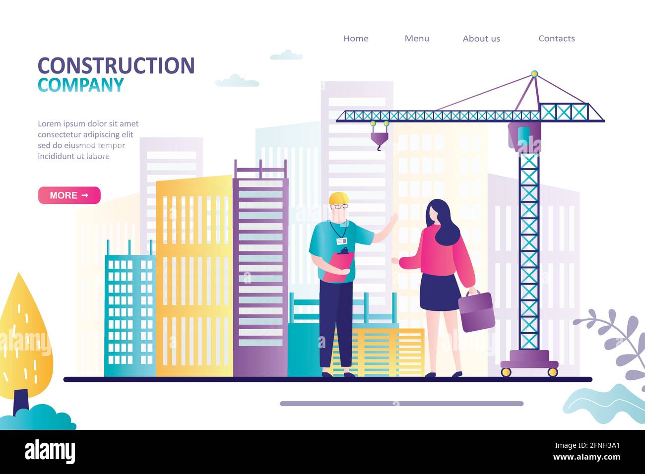 Engineer and female client discuss unfinished project. Building working ...