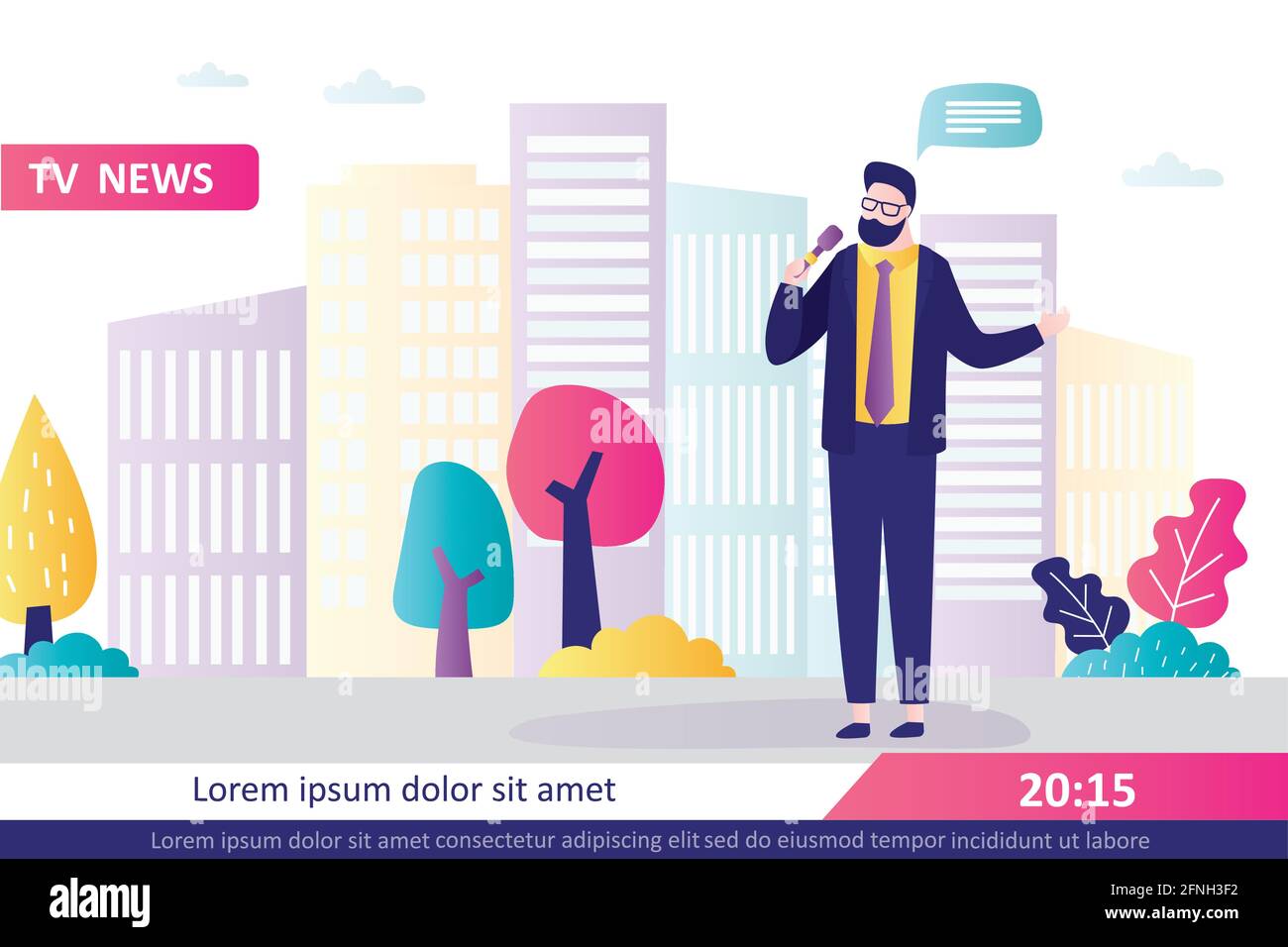 Reporter broadcast breaking news on street. Anchorman tells latest news ...