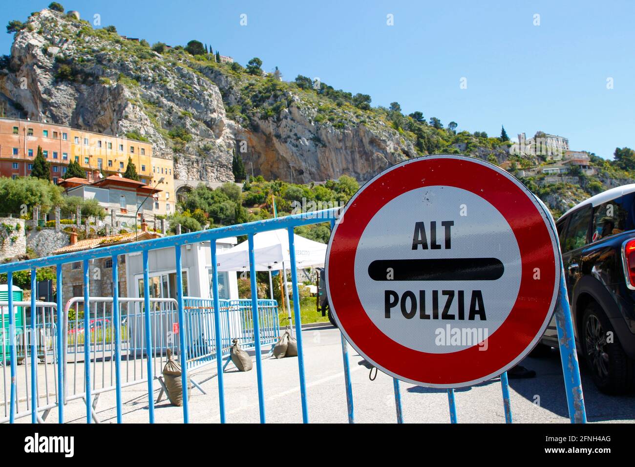 Menton, France - May 12, 2021: Schengen Border Control between France ...