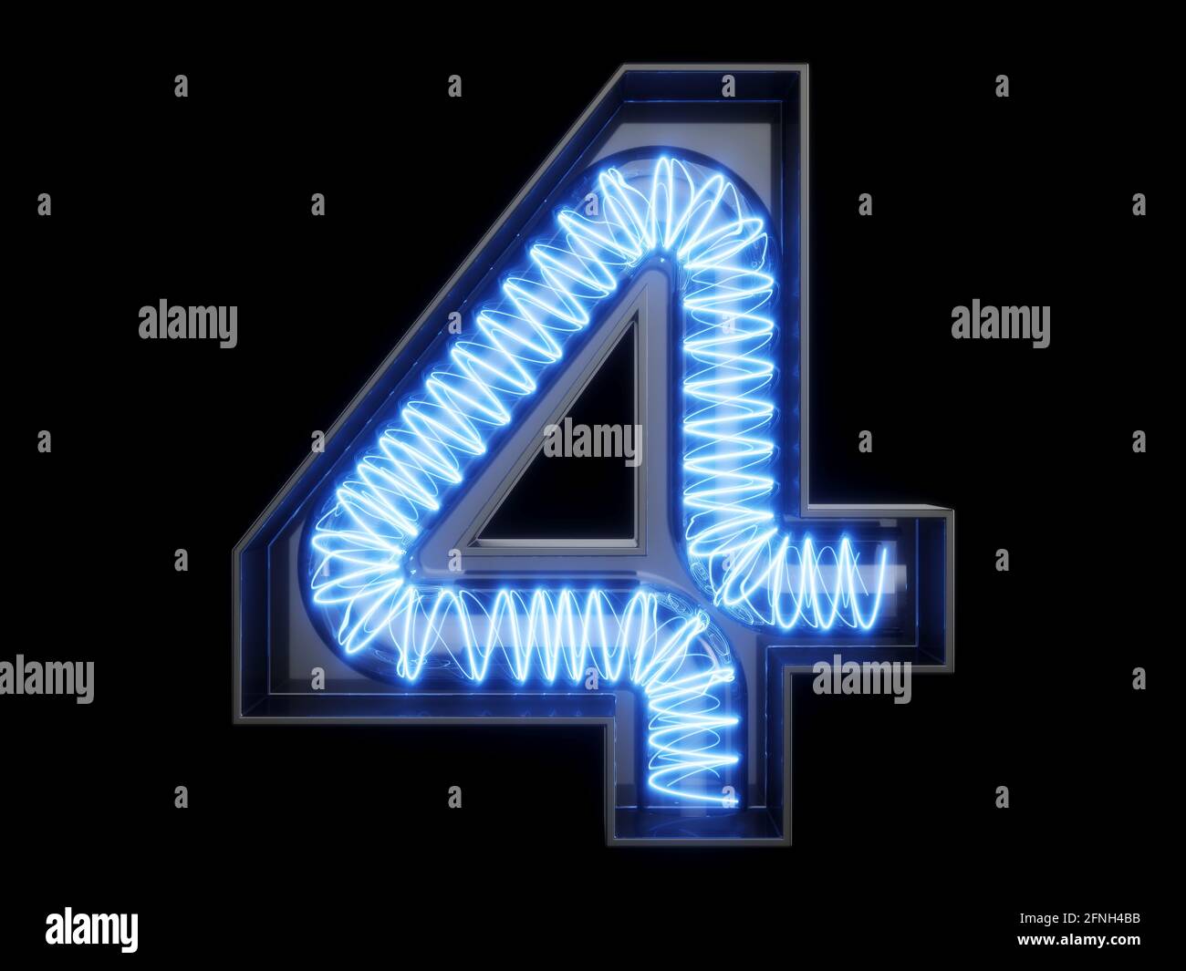 Light bulb spiral glowing digit alphabet character 4 four font. Front ...