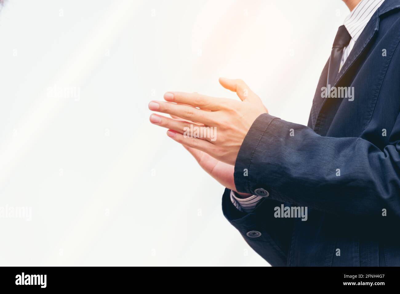 Business man greeting clapping hands. Success business concept Stock ...