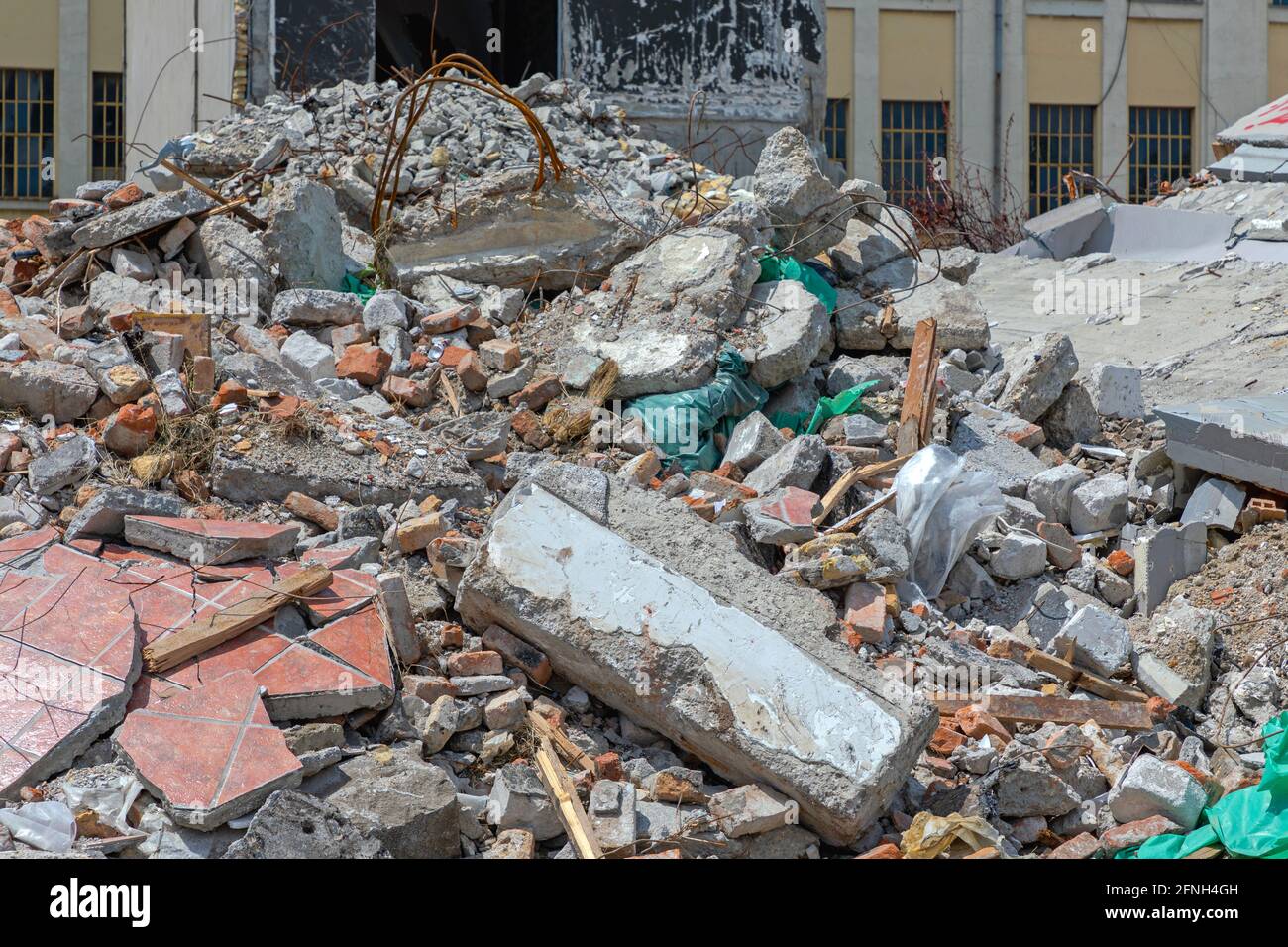 Big Pile of Demolition Debris at Abandoned Factory Building Stock Photo ...
