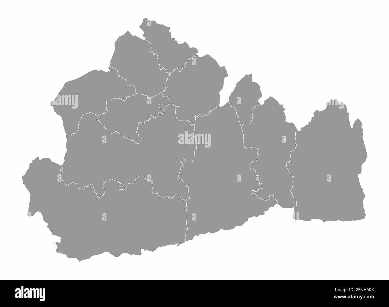 Surrey County administrative map isolated on white background, England ...