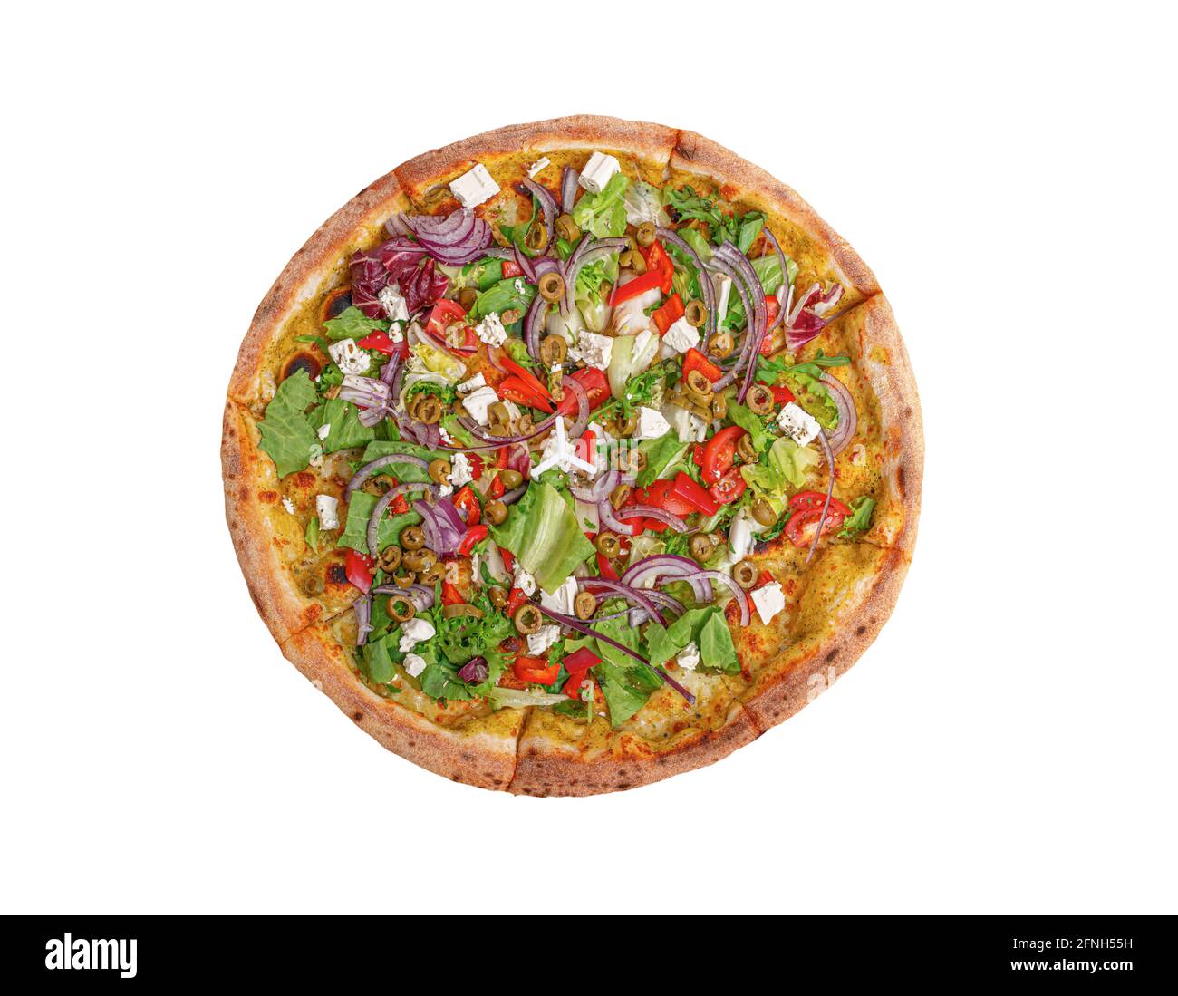 Round appetizing pizza isolated on a white background Stock Photo - Alamy