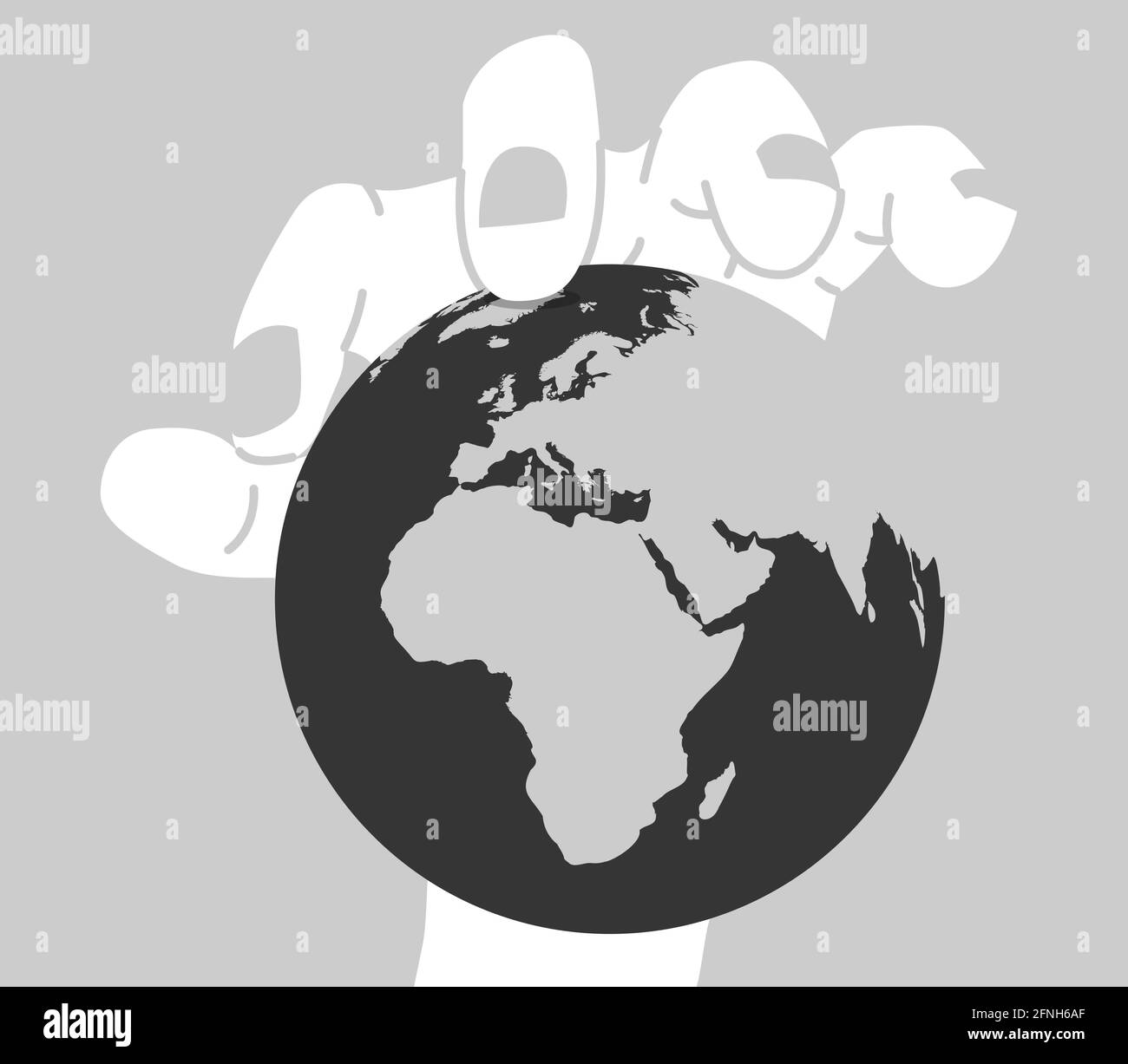 World domination concept. Vector illustration of a big hand holding the ...