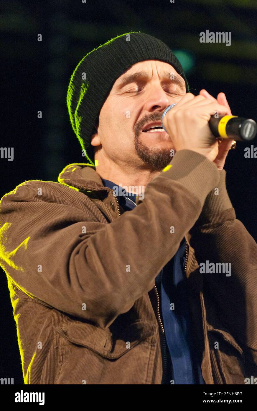 Lead singer Tim Booth of James performing at the Wychwood festival, UK ...