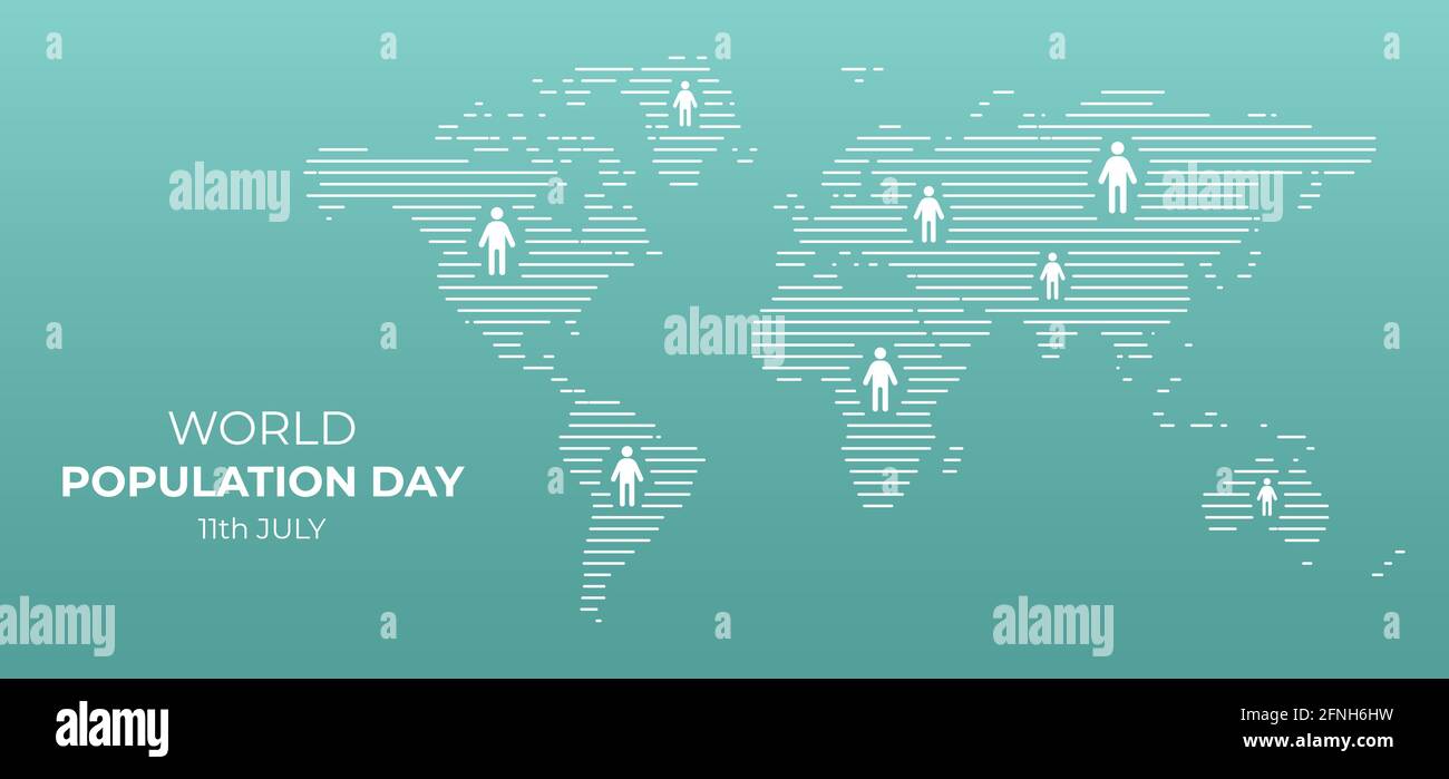 World Population Day modern vector illustration, world map and people ...