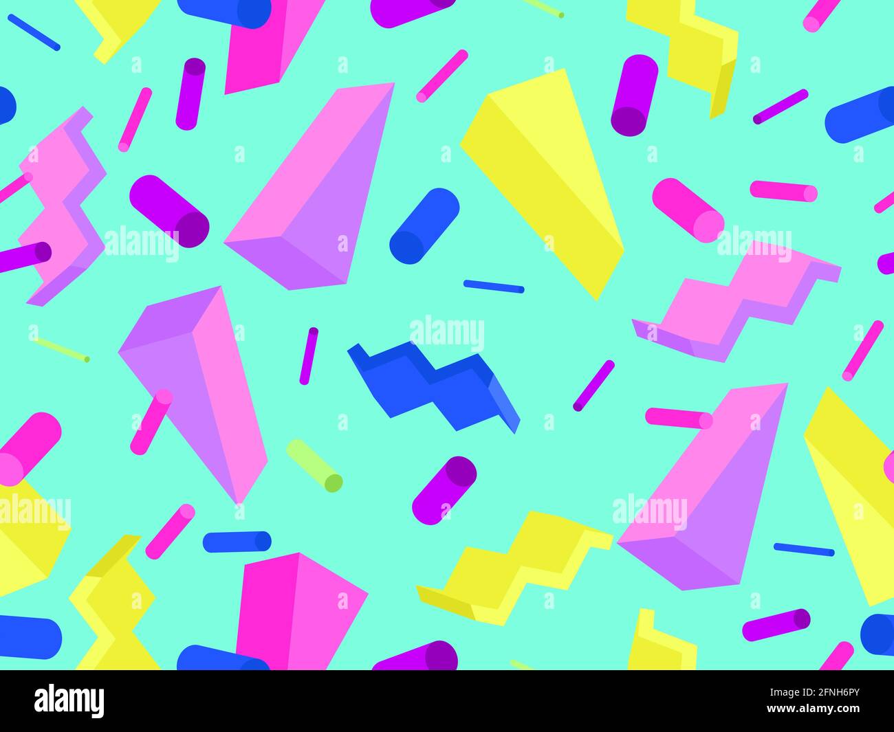 80s style 3D geometric shapes with shadow, memphis style elements ...