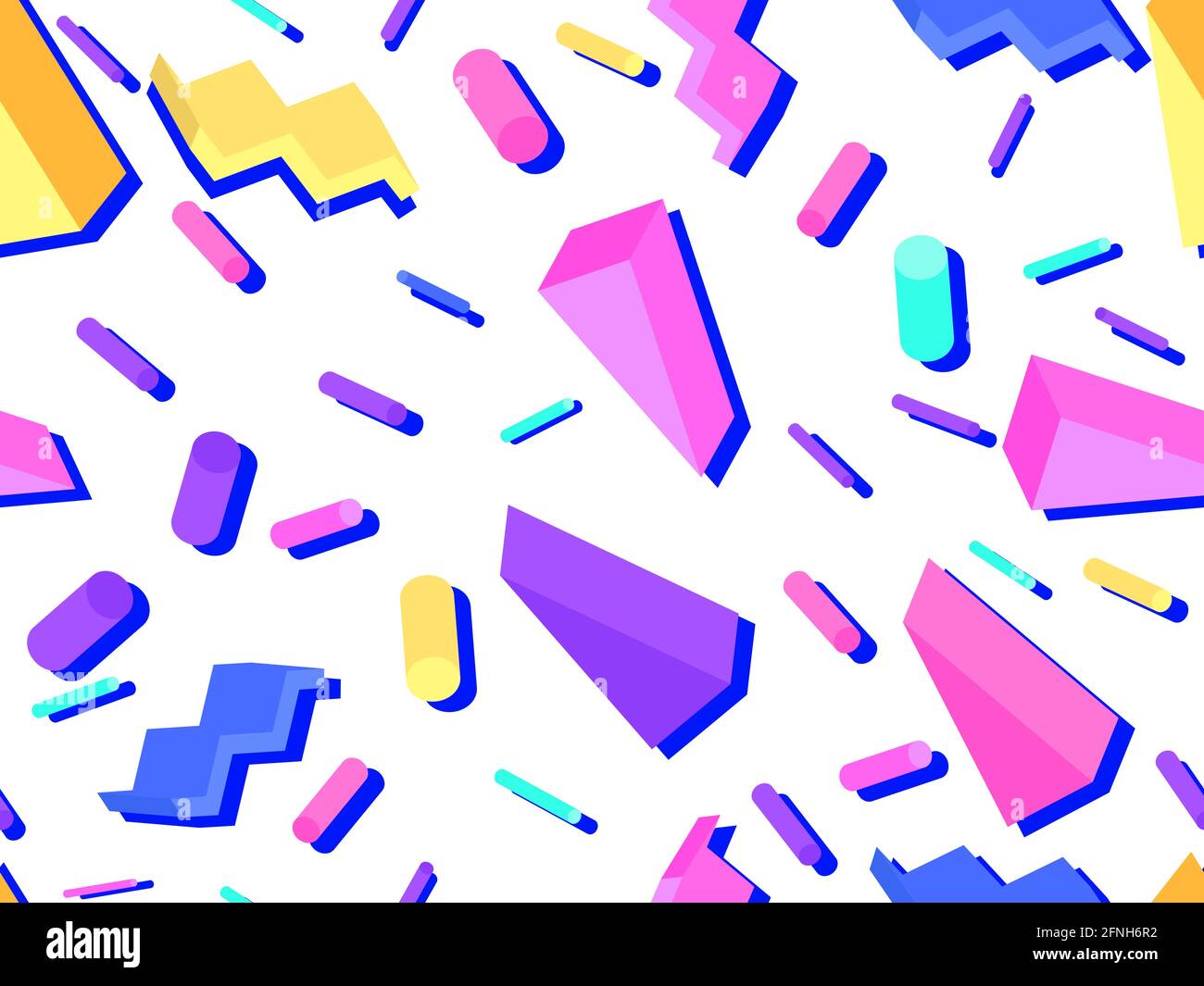 80s style 3D geometric shapes with shadow, memphis style elements ...