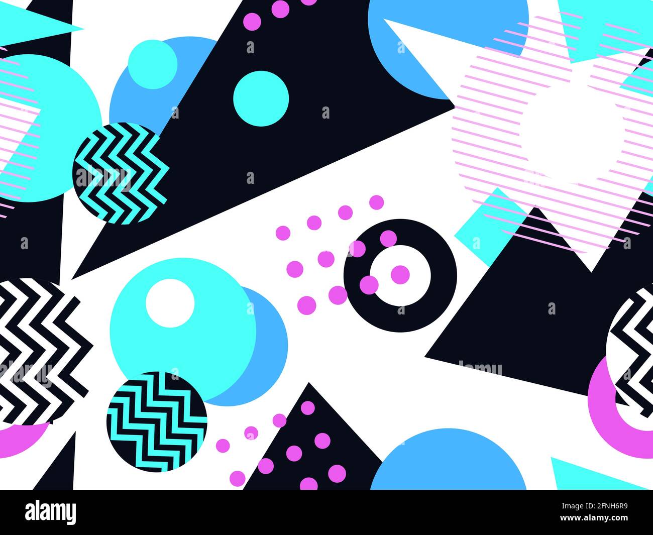 80s geometric seamless pattern. Memphis style elements. Circles with ...