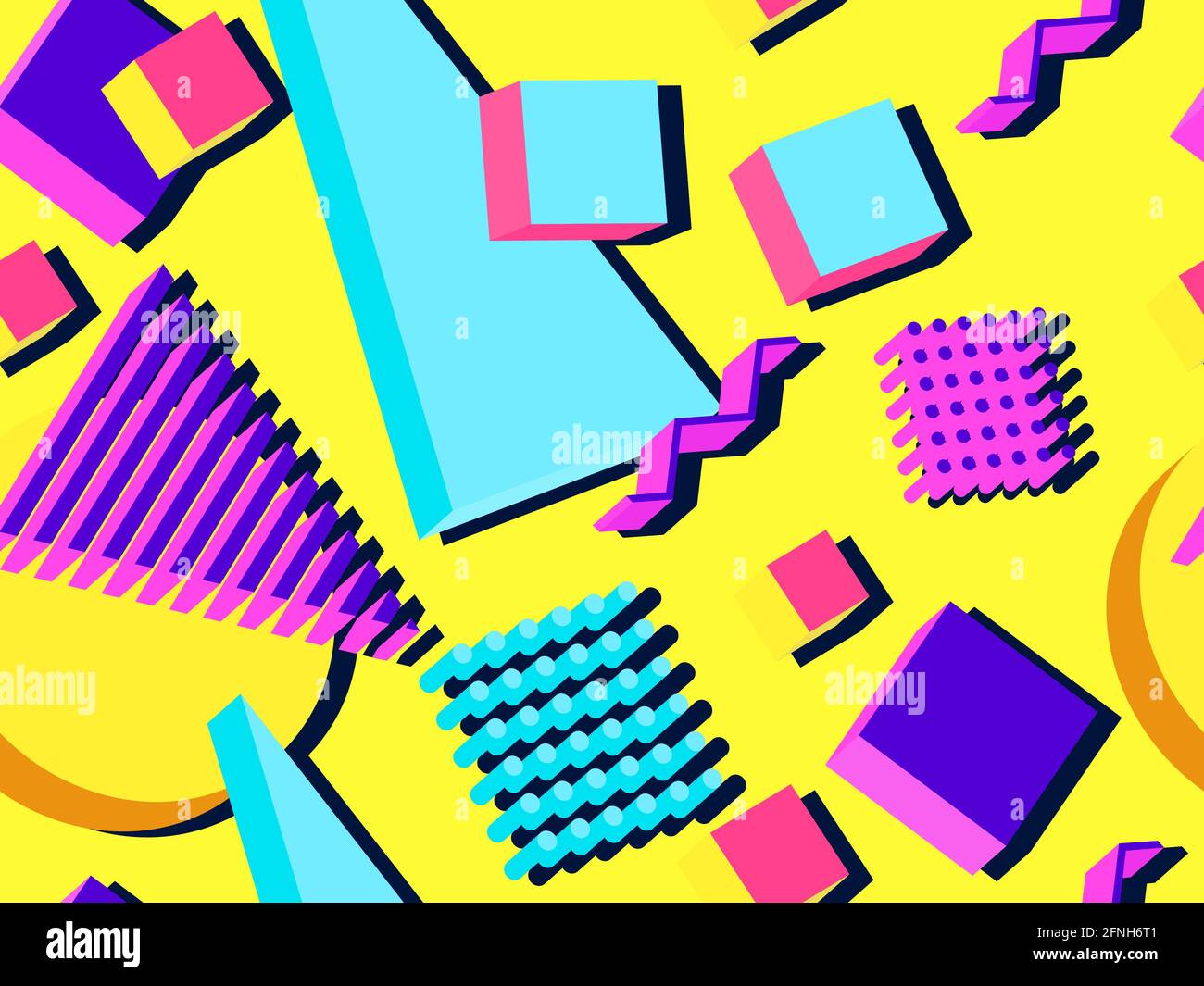 3d geometric shapes seamless pattern. Geometric pattern in 80s style ...