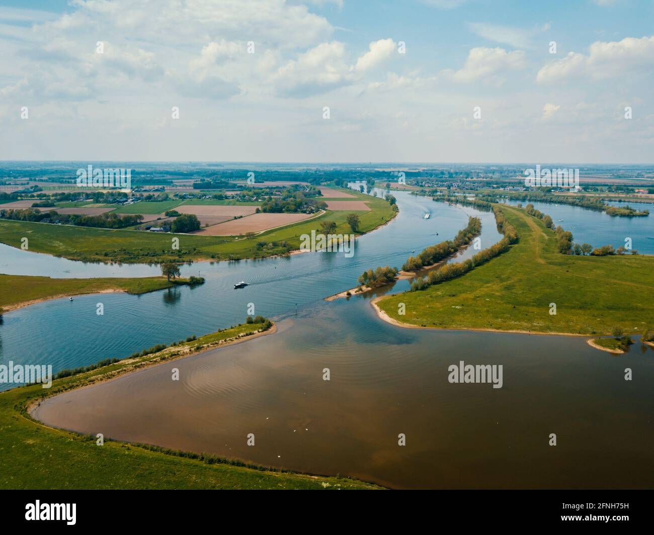Aerial drone view of the watery landscape of Loonsewaard, the ...