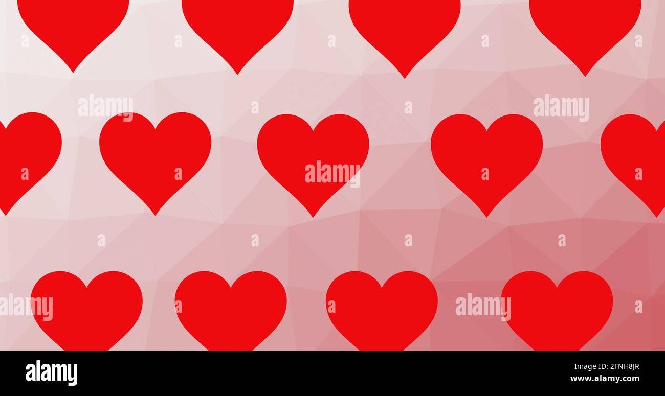 Illustration of rows of red hearts on pink background Stock Photo - Alamy