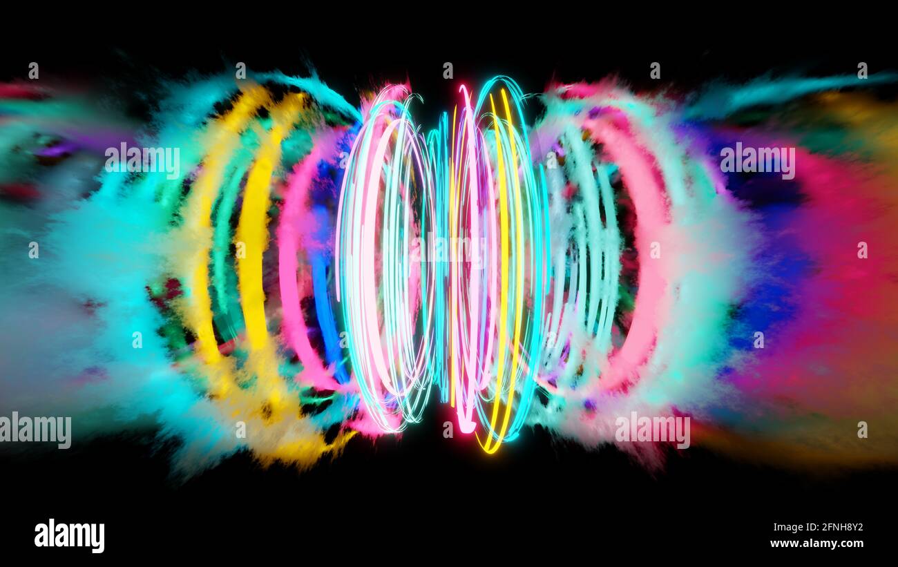 3d render, glowing lines, reflection, abstract background Stock Photo ...