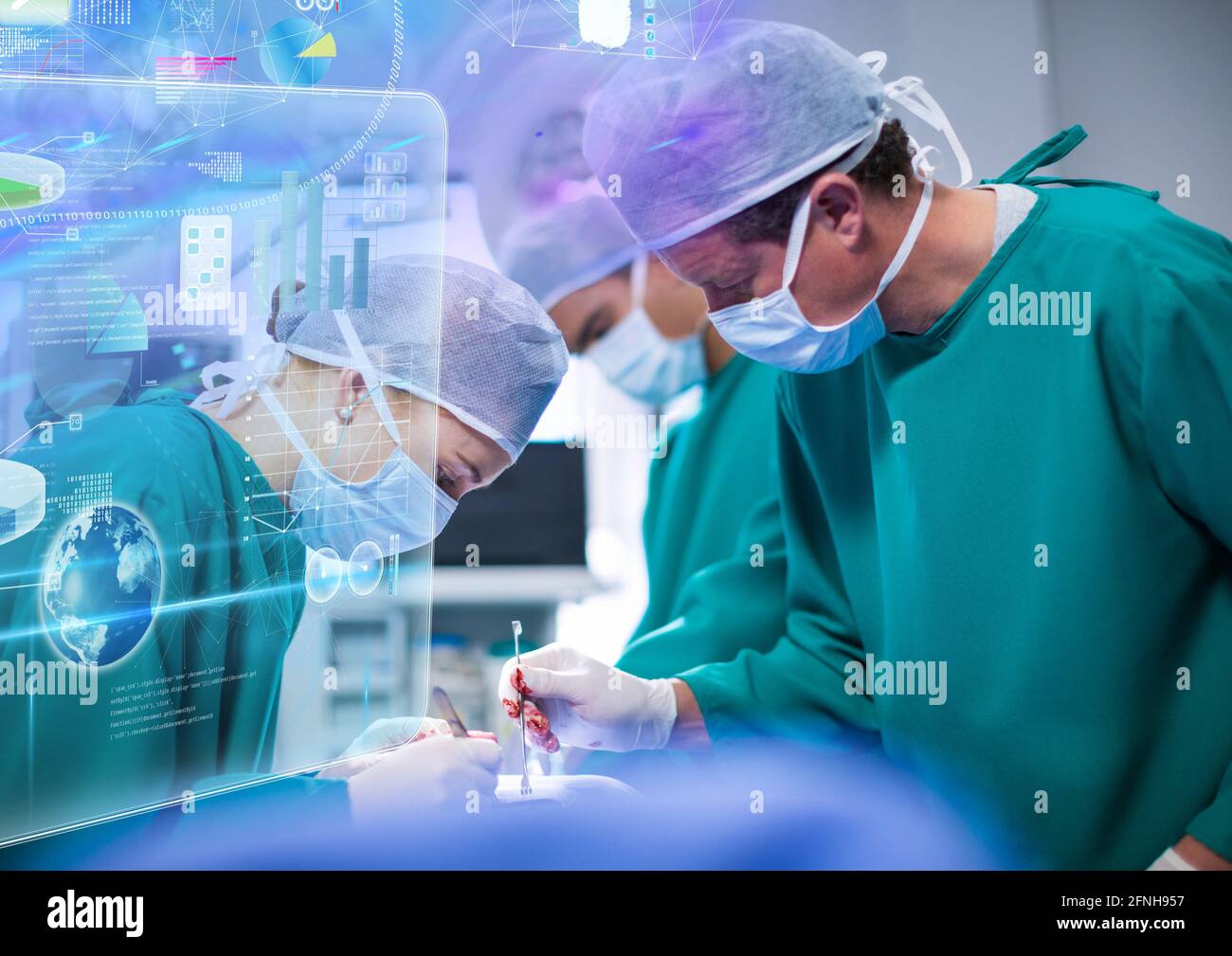 Composition of medical data processing on screen over surgeons in ...