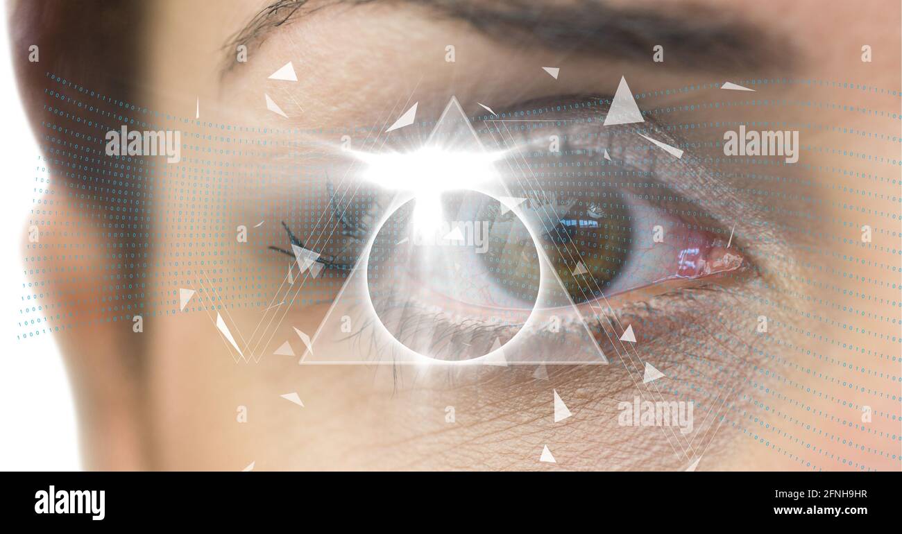 Composition of scope scanning and triangles over woman's face Stock ...