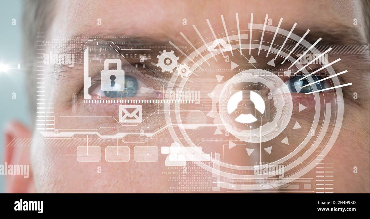 Composition of scope scanning data processing over man's face Stock ...