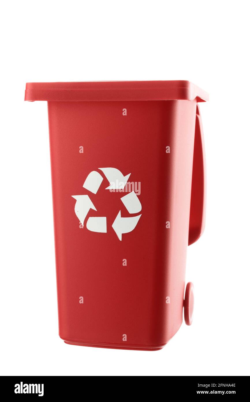 Plastic red trash can isolated on white background Stock Photo - Alamy