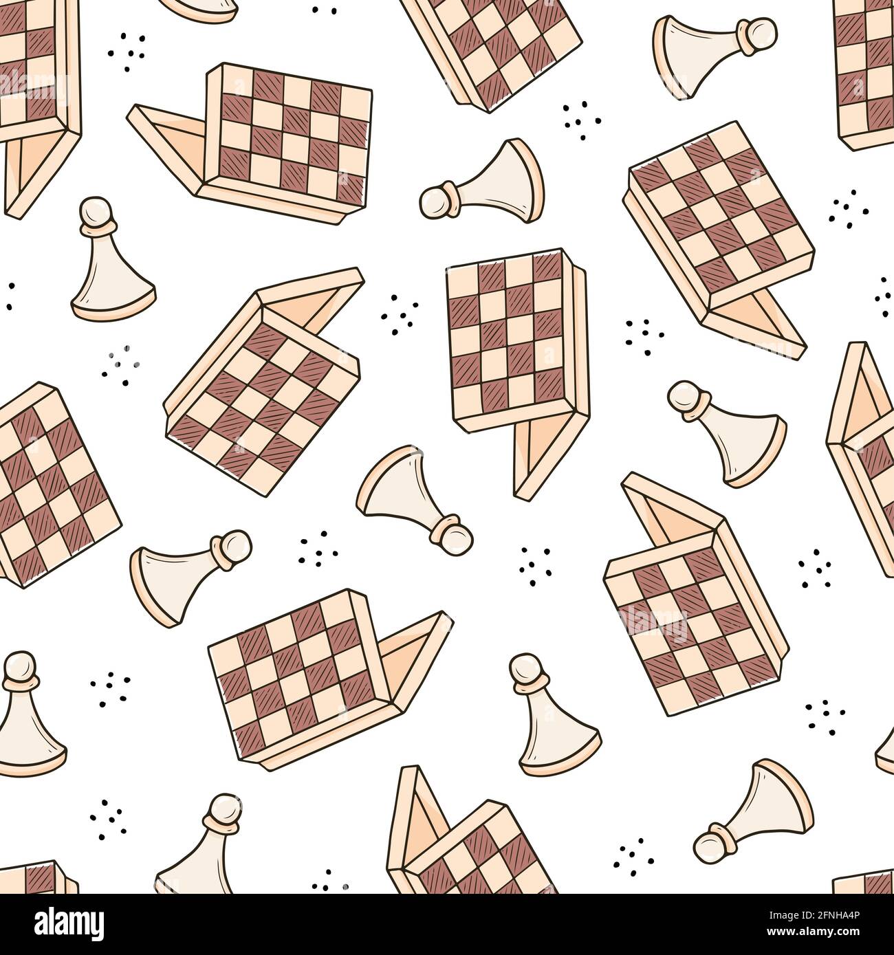 Hand drawn seamless pattern of cartoon chess game pieces. Doodle sketch ...