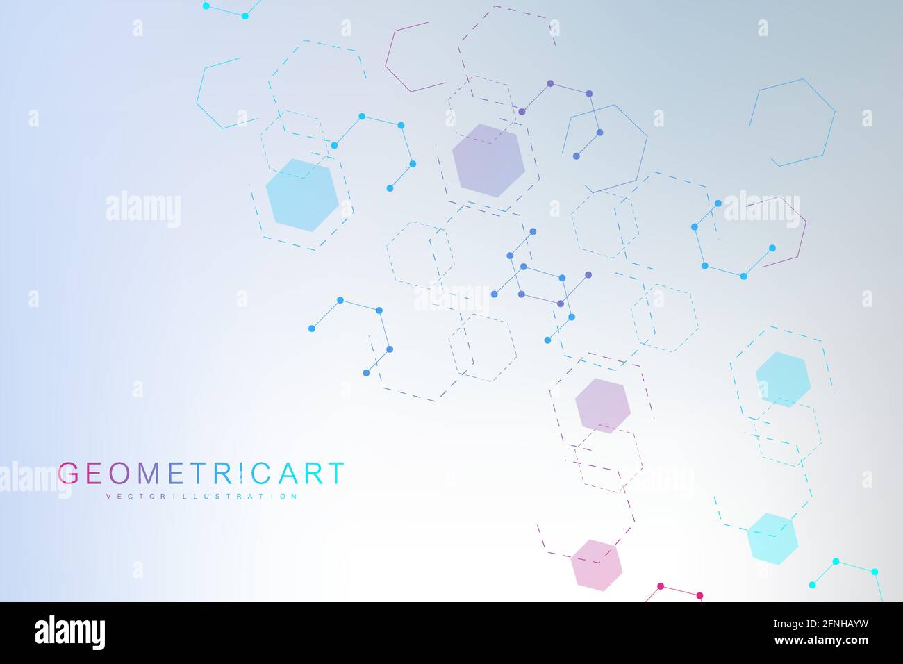 Science network pattern, connecting lines and dots. Technology hexagons structure or molecular ...