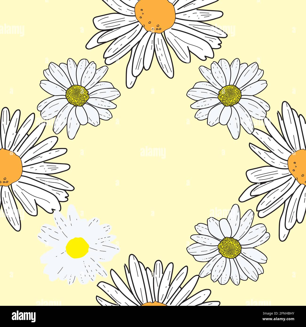 Vector yellow background daisy flowers and wild flowers. Seamless ...