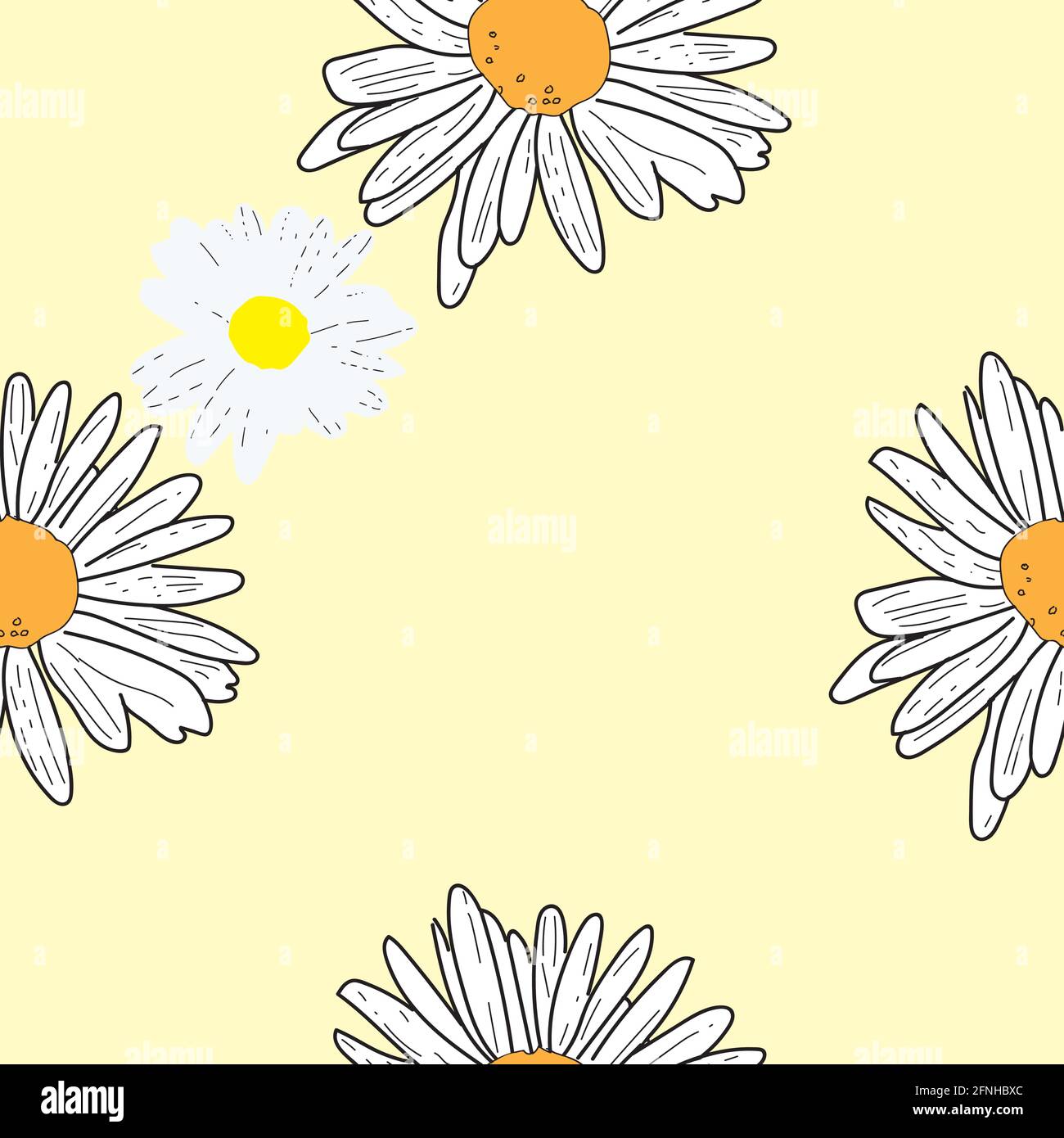 Vector yellow background daisy flowers and wild flowers. Seamless ...