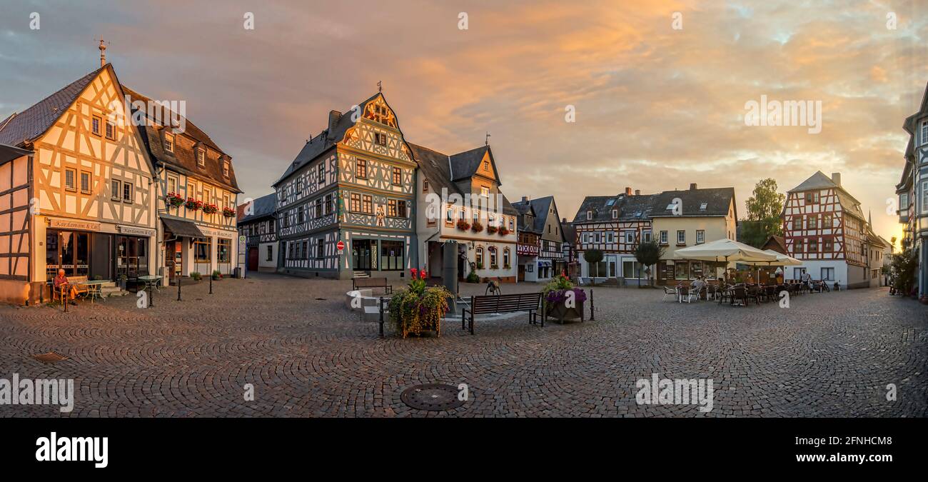 Skyline with half-timbered houses in the center of Bad Camberg, Hessen ...