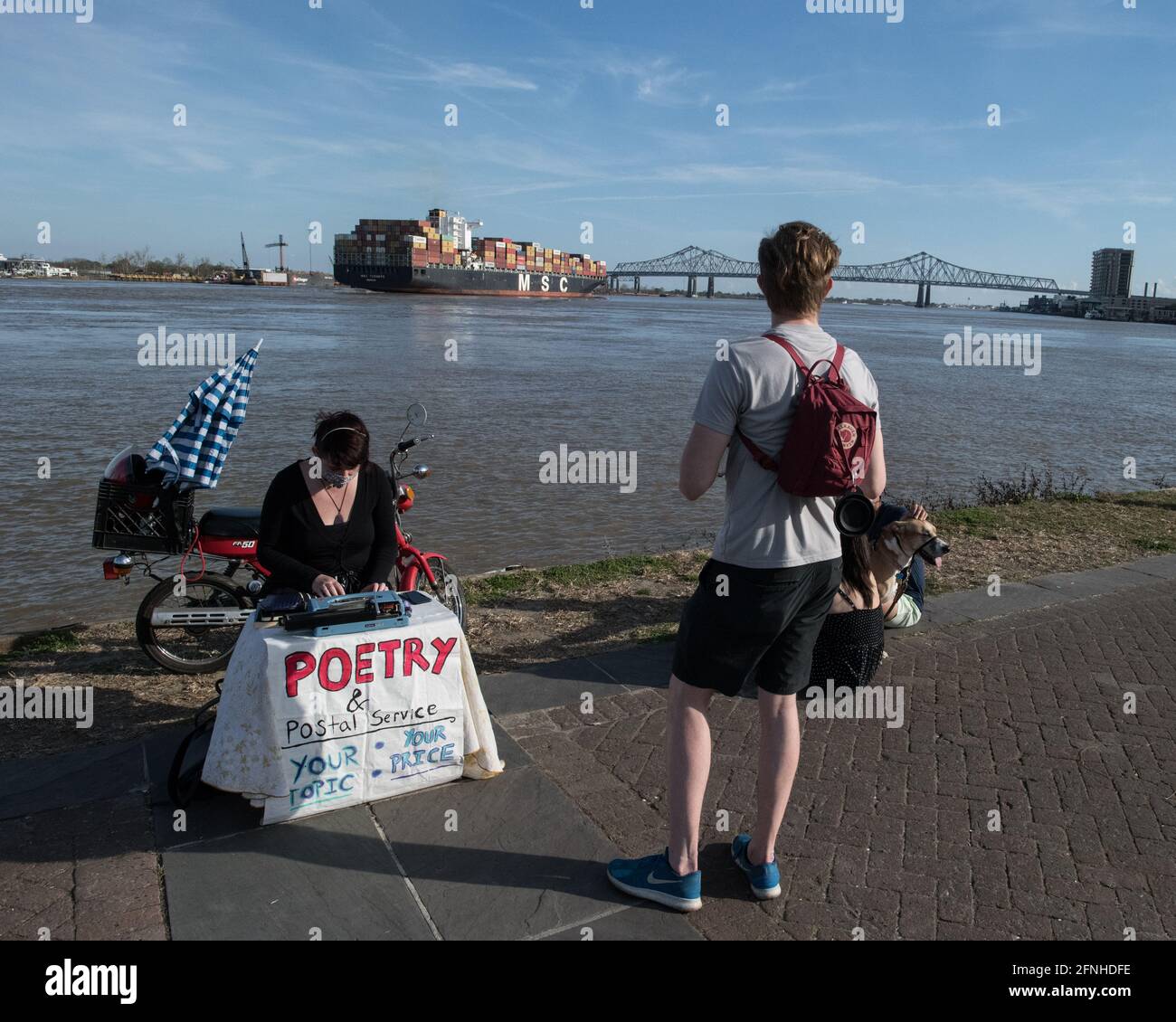 People watch as a massive MSC container ship carrying global cargo ...