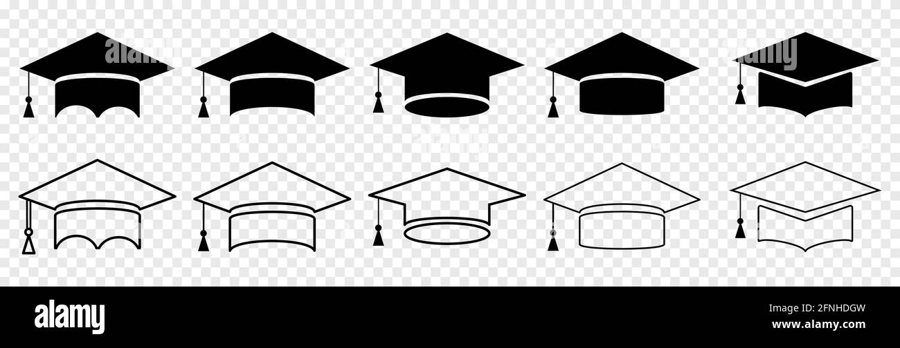 Collection of graduation student cap. Vector isolated on transparent ...