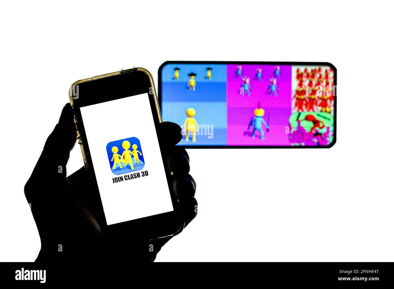 In this photo illustration a Join Clash 3D app seen displayed on a ...