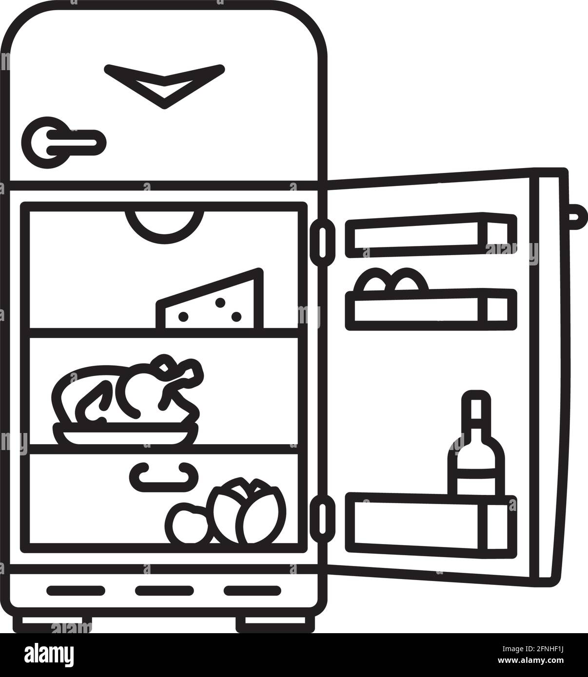 Open retro refrigerator vector line icon for Throw Out Your Leftovers ...