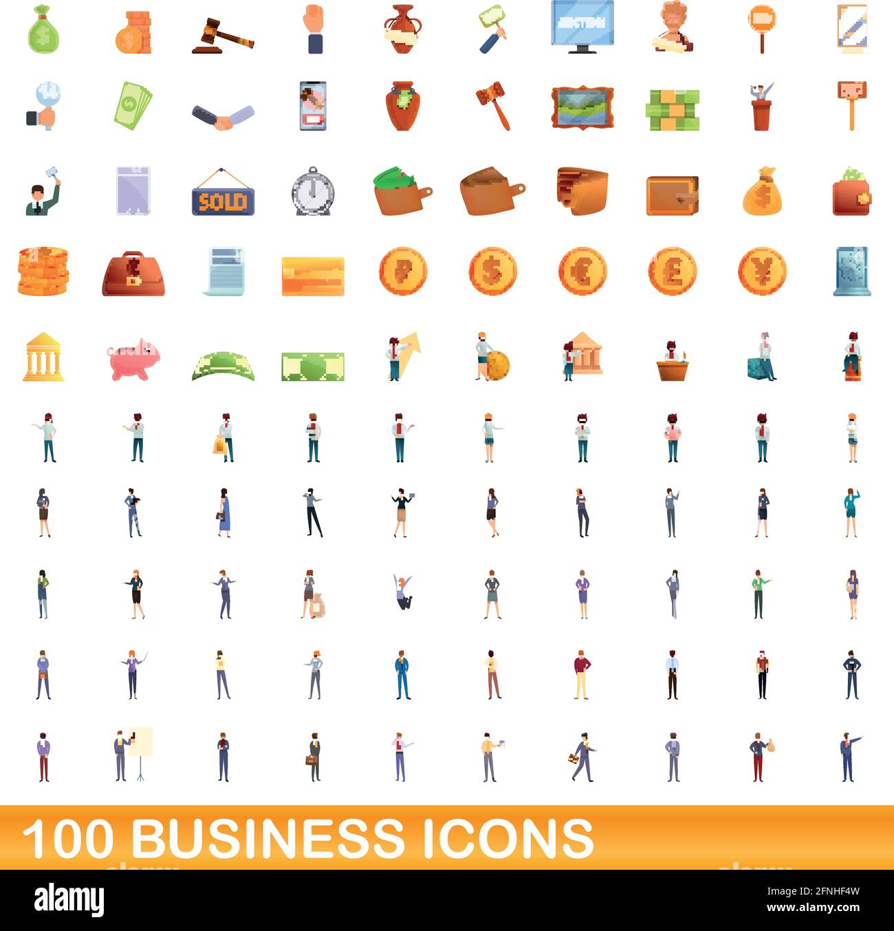 100 business icons set. Cartoon illustration of 100 business icons ...