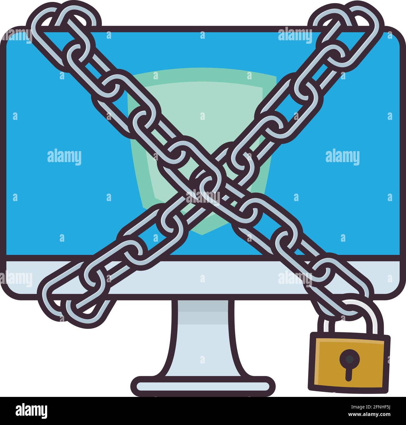 Computer in chains isolated vector illustration for Computer Security ...