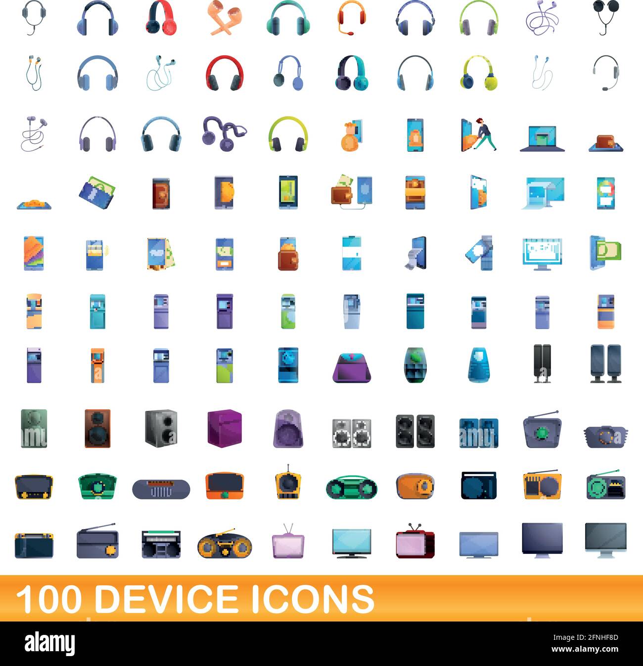 100 device icons set. Cartoon illustration of 100 device icons vector ...
