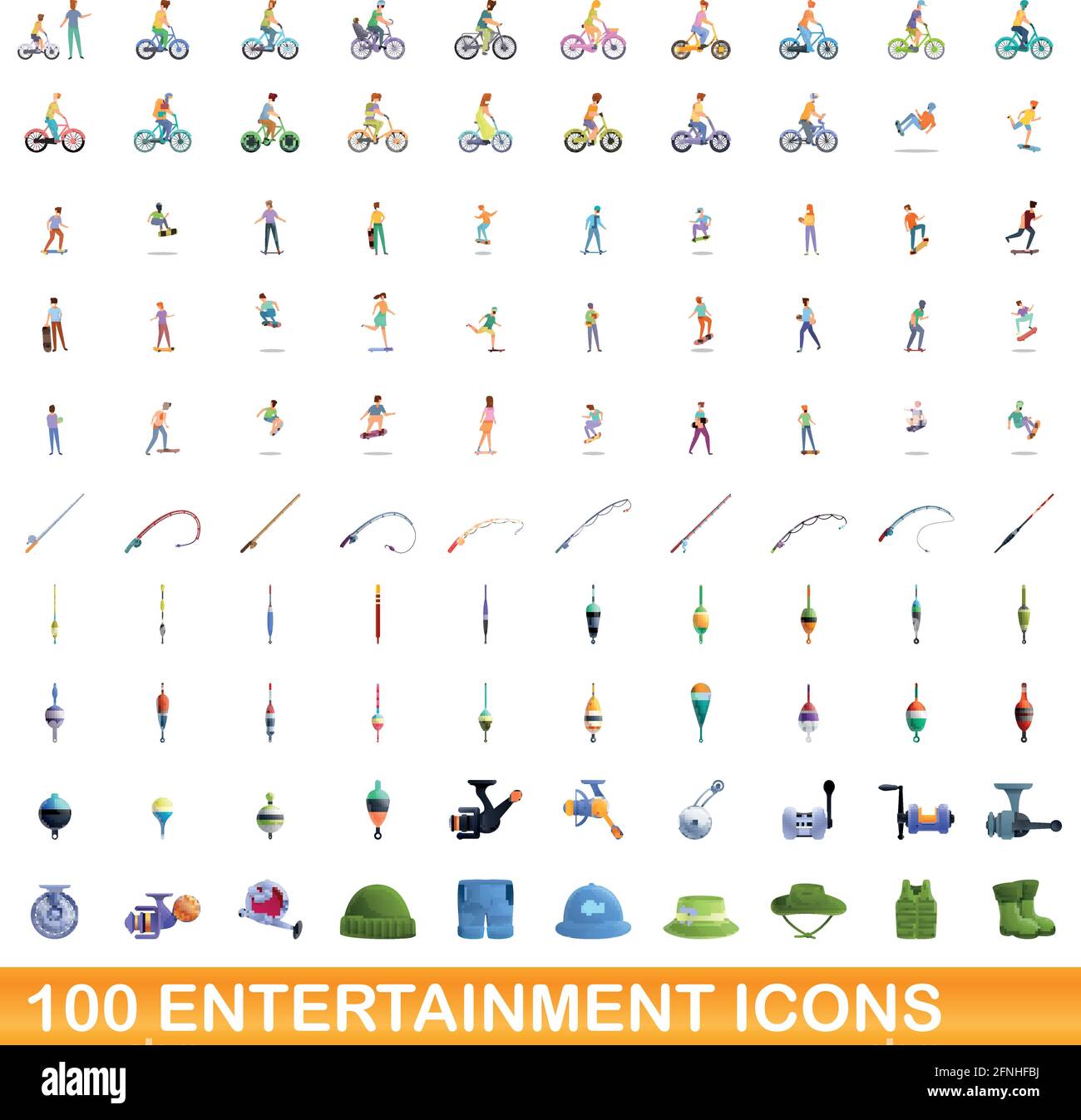 100 entertainment icons set. Cartoon illustration of 100 entertainment ...