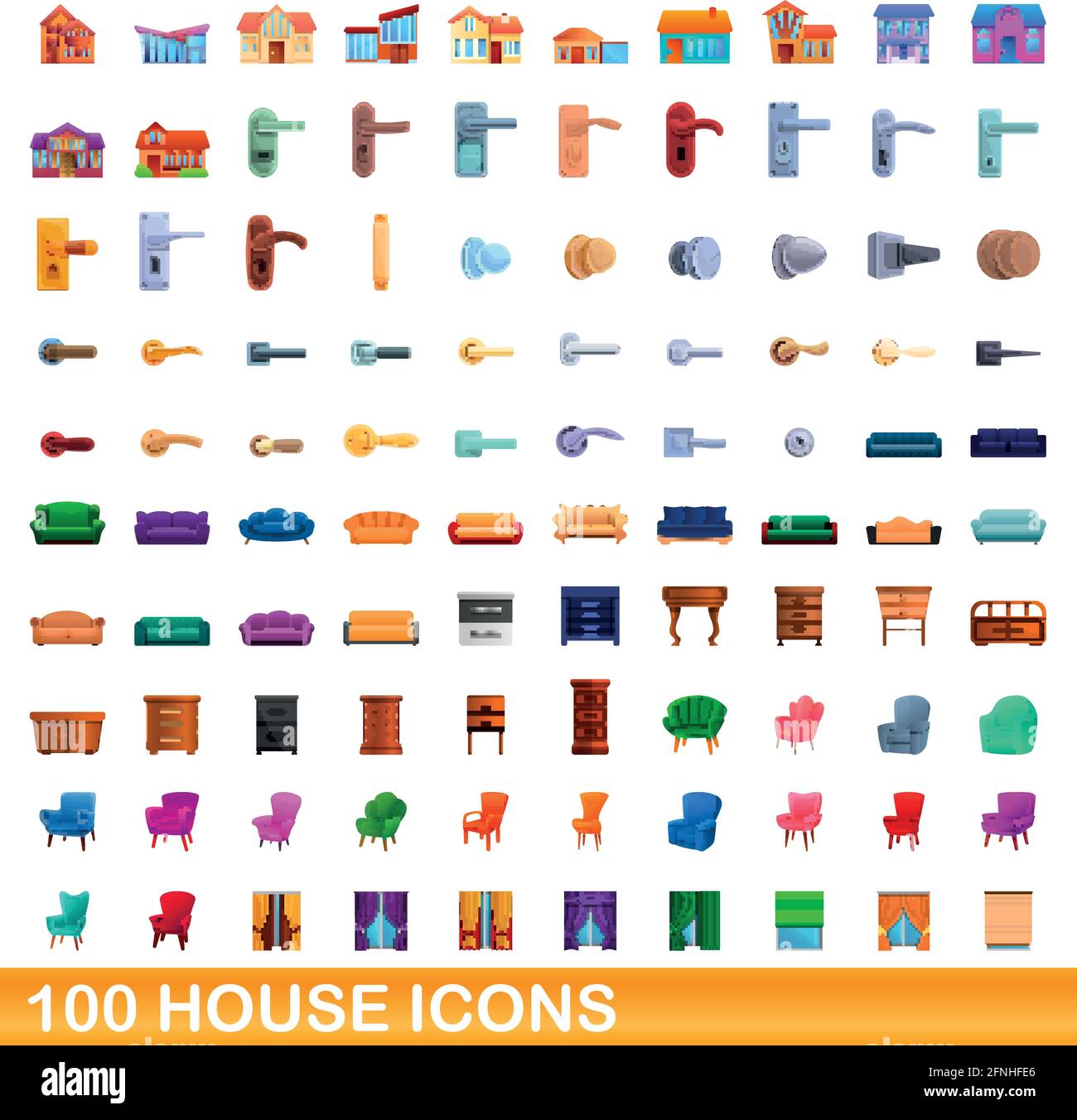 100 house icons set. Cartoon illustration of 100 house icons vector set ...